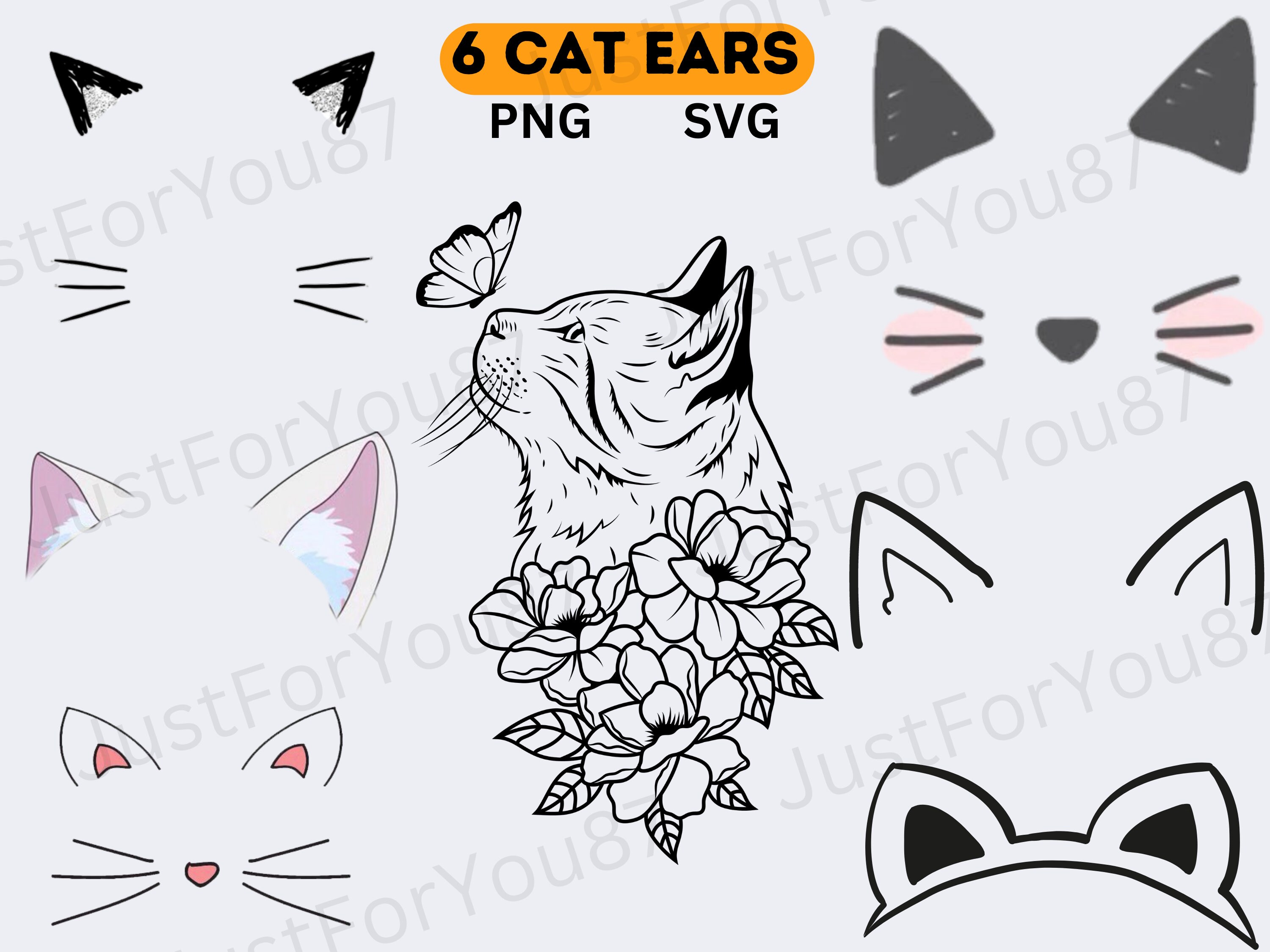 Cat Ears PNG Cat Ears SVG Pet Ear Outline Drawing Cat Ears - Etsy
