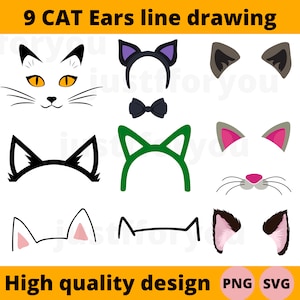 Cat Ears PNG, Cat Ears SVG, Pet Ear Outline Drawing, Cat Ears Bundle ...