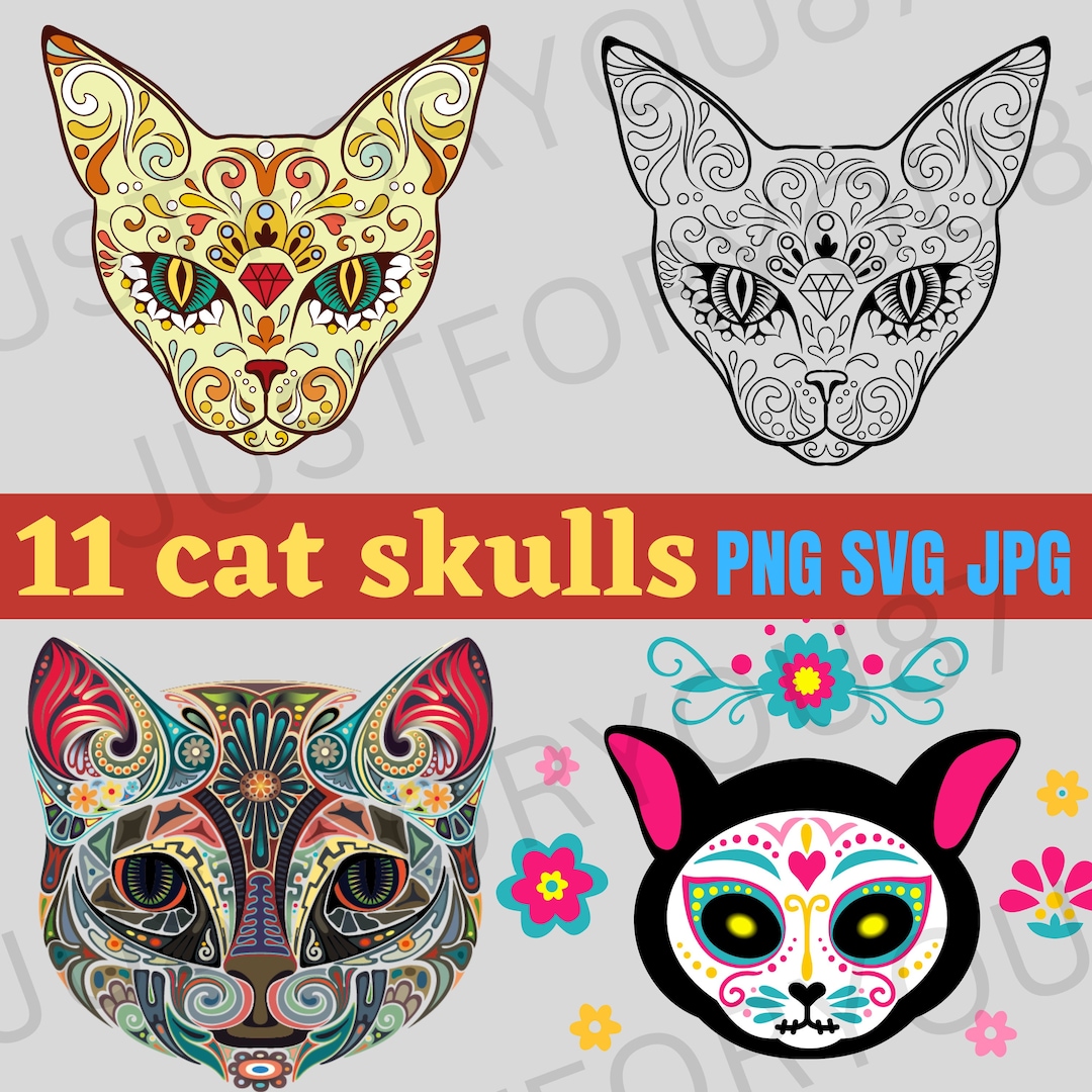 Cat Skull Svg Halloween Animal Skeleton Png Cricut Decal - Etsy
