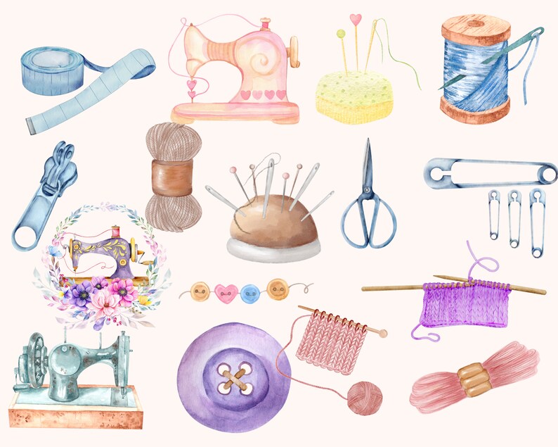 Watercolor Sewing Clipart Wool Clip Art Graphic Png Vintage - Etsy