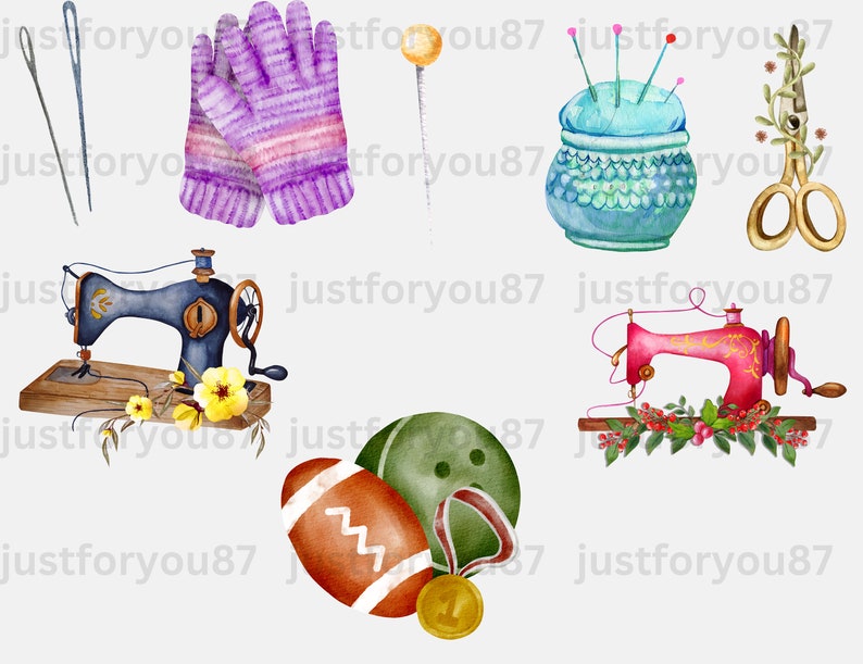 Watercolor Sewing Clipart Wool Clip Art Graphic Png Instant - Etsy UK