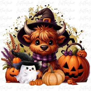 Highland Cow Ghost PNG Spooky Season Autumn Cow PNG Witch Highland Cow ...