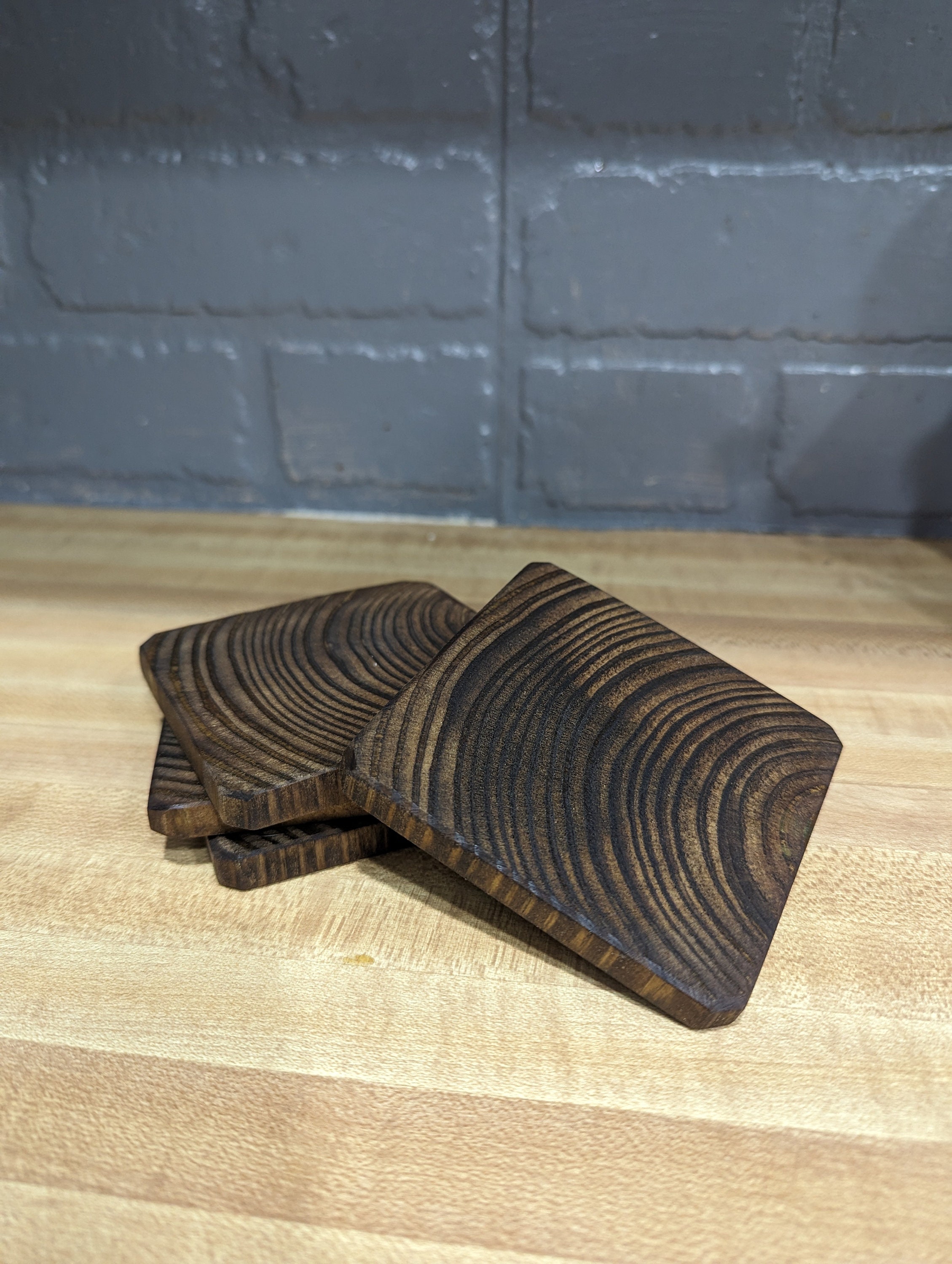 Hand Cut, Rustic Stained Wooden Coasters, 4 Pack, Made to Order - Etsy
