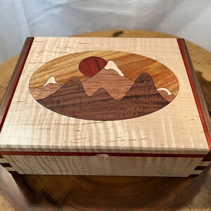 Wood Box / Wooden Box With Inlayed Lid / Wood Hinged Lid / Hand Crafted ...