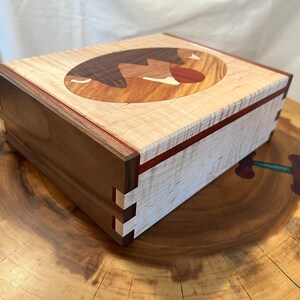 Wood Box / Wooden Box With Inlayed Lid / Wood Hinged Lid / Hand Crafted ...