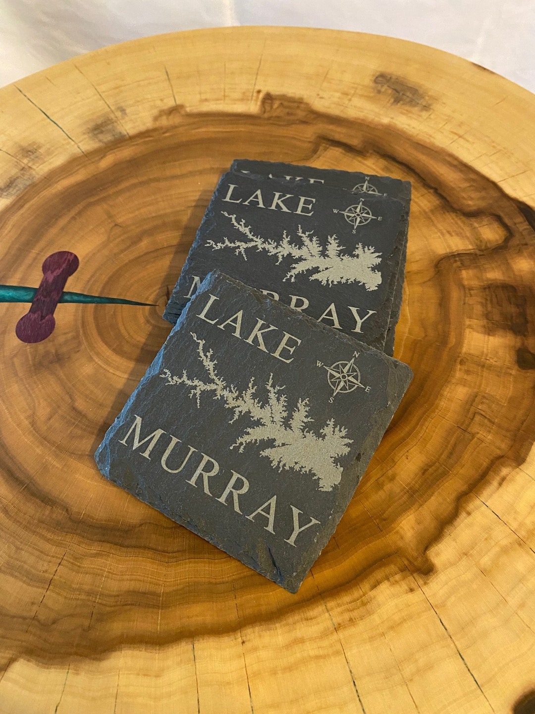 Slate Laser Engraved Lake Murray South Carolina Drink Coasters / Slate ...