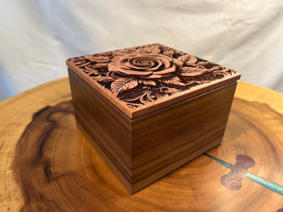 Rose Box / Wood Box / Wooden Box With Lid / Hand Crafted / 3D Laser ...