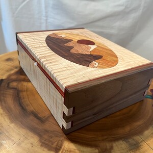 Wood Box / Wooden Box With Inlayed Lid / Wood Hinged Lid / Hand Crafted ...