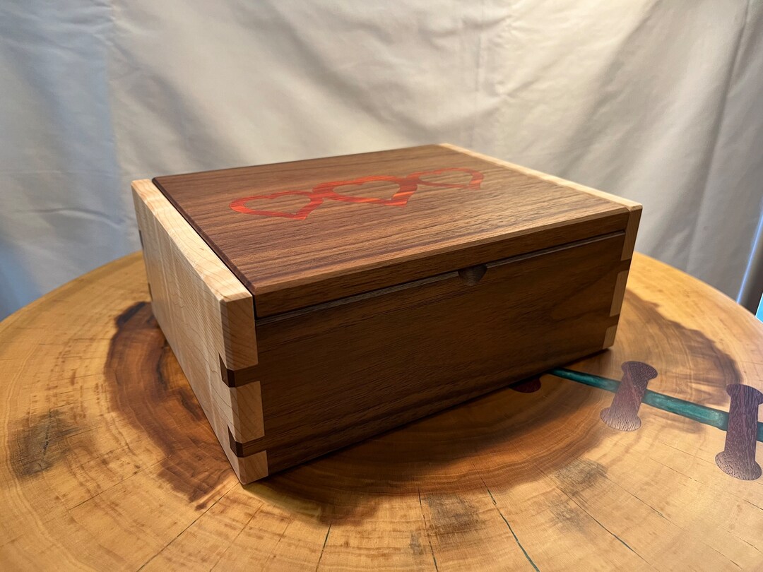 Wood Box / Wooden Box With Inlayed Lid / Wood Hinged Lid / Hand Crafted ...