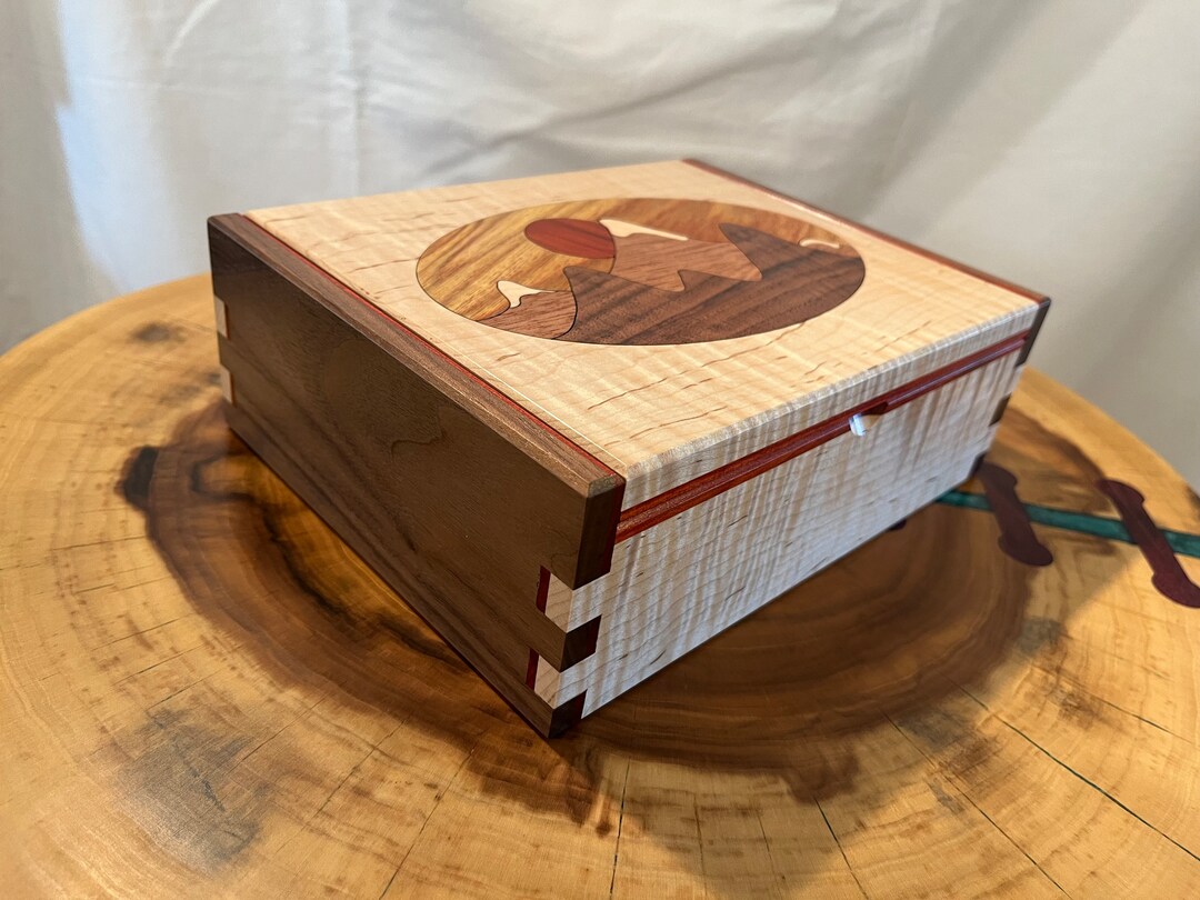 Wood Box / Wooden Box With Inlayed Lid / Wood Hinged Lid / Hand Crafted ...