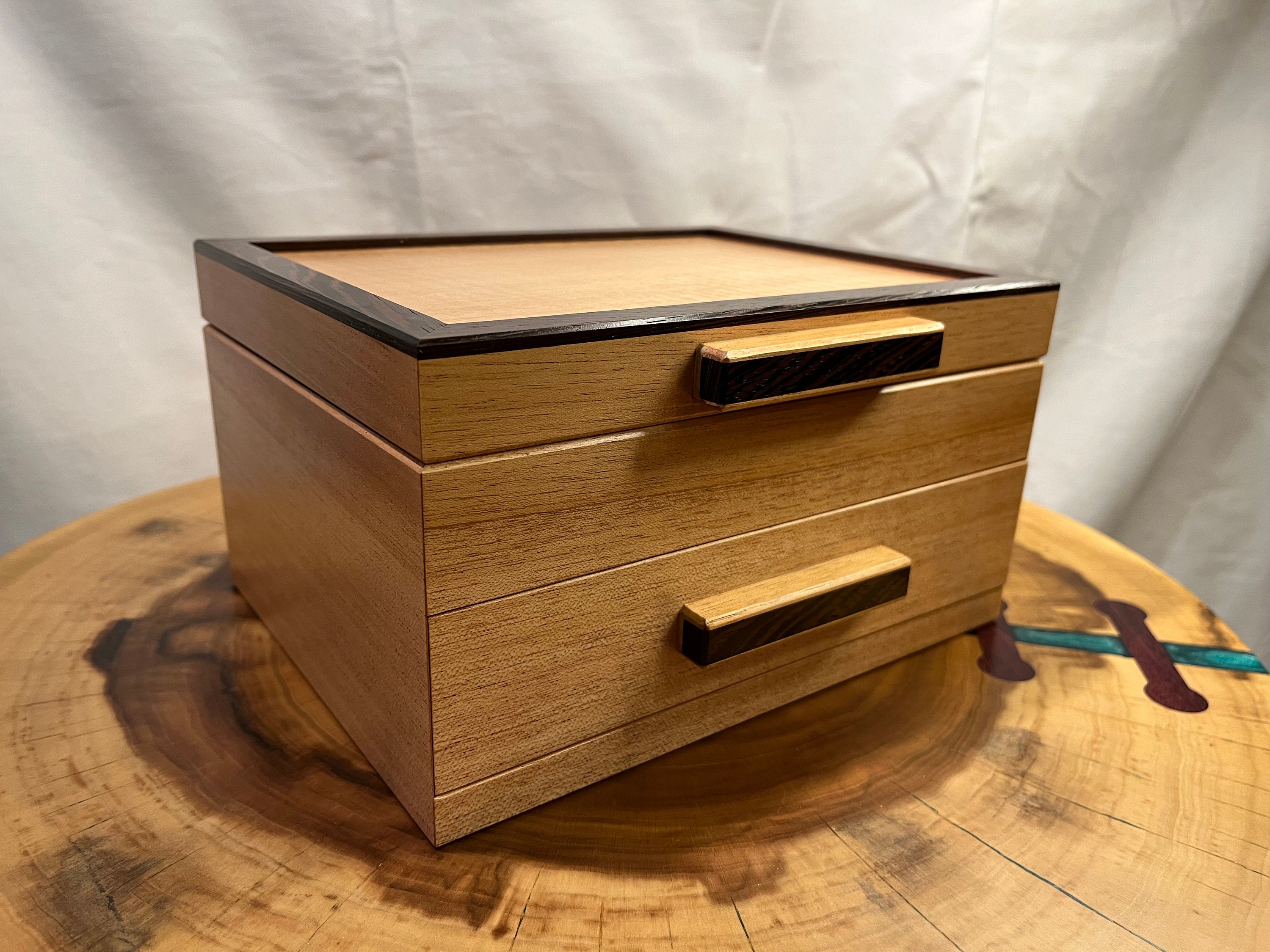 Wood Box / Wooden Box With Hinged Lid / Drawer / Hand Crafted ...