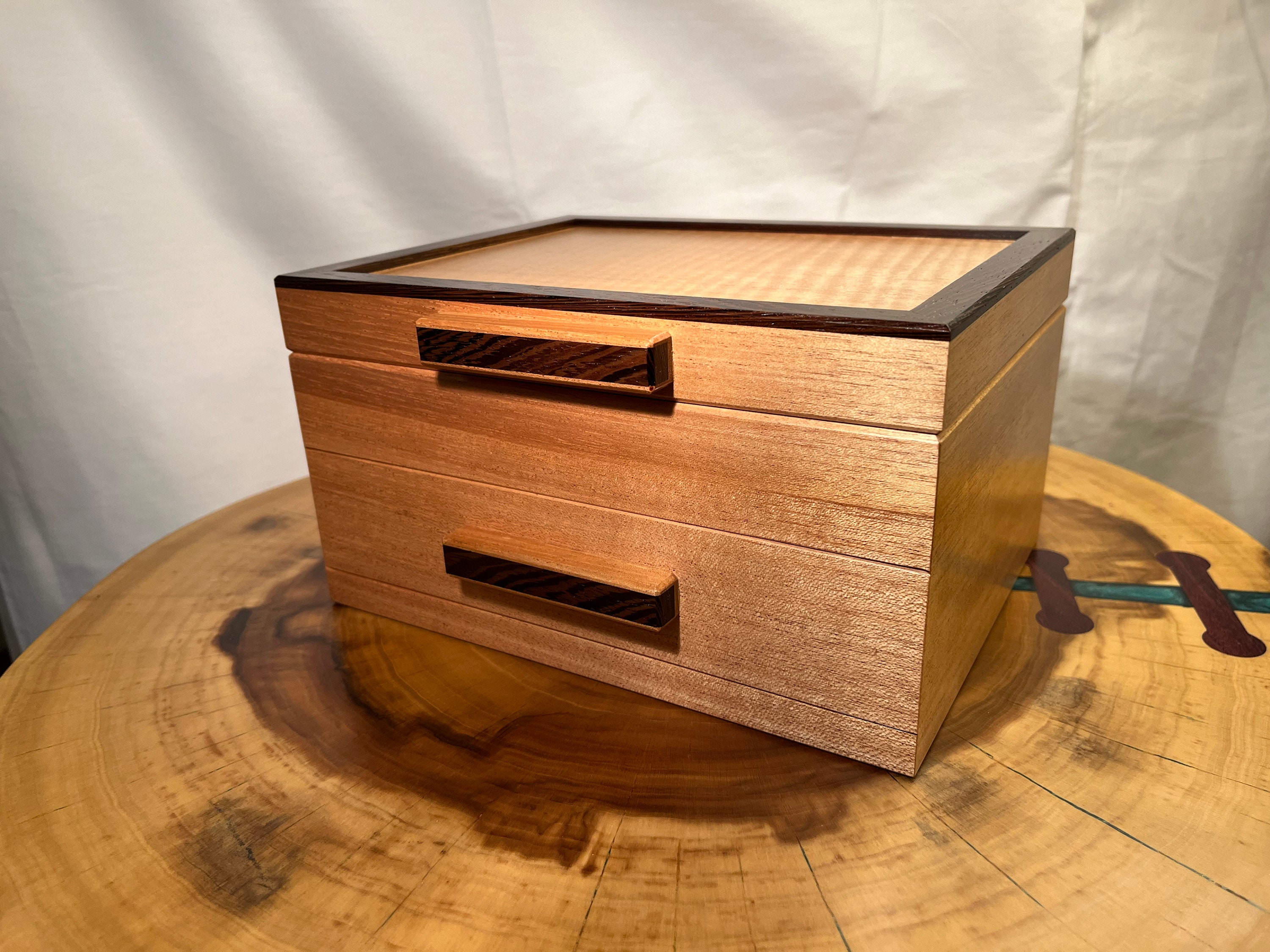Wood Box / Wooden Box With Hinged Lid / Drawer / Hand Crafted ...