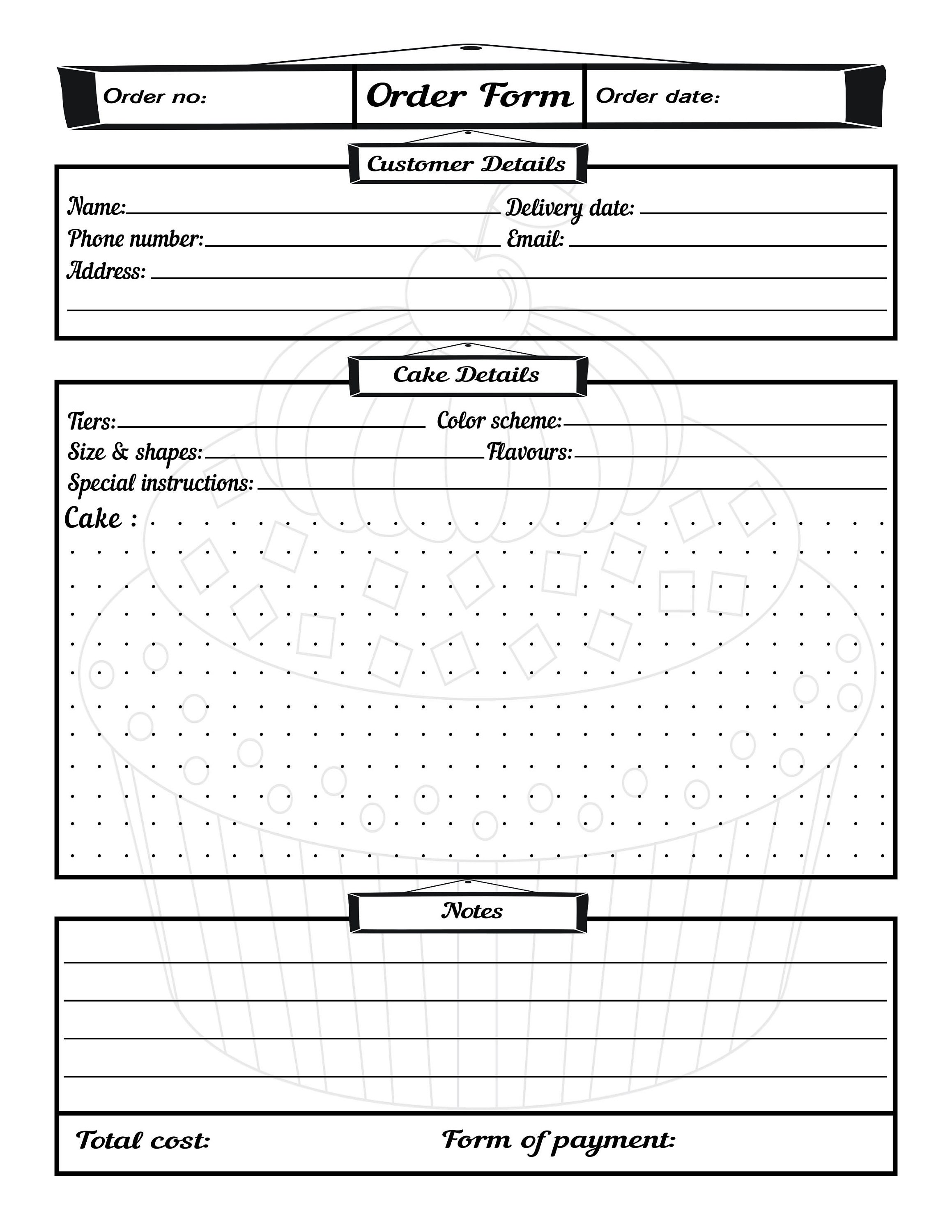 Bakery Order Forms, Cake Order Form Editable, Cupcake Order Form ...