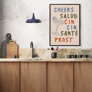 Cheers Print, Salud Print, Cin Print, Santé Print, Prost Print, Cheers Sign, Bar Cart Wall Decor ...