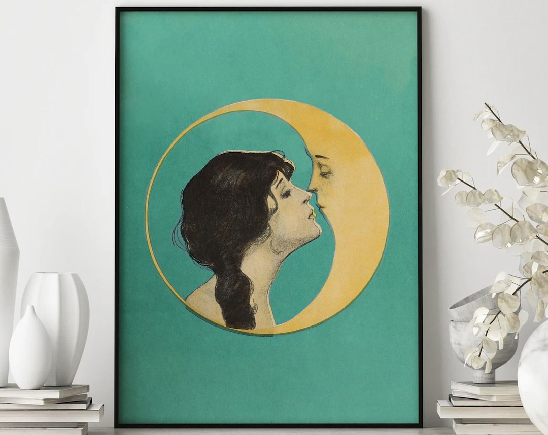 Dear Old Dixie Moon de Sam Fox, Mulher beijando o luar amarelo, obra de ...