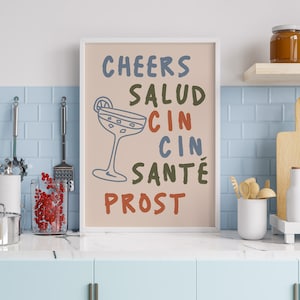 Cheers Print, Salud Print, Cin Print, Santé Print, Prost Print, Cheers Sign, Bar Cart Wall Decor ...