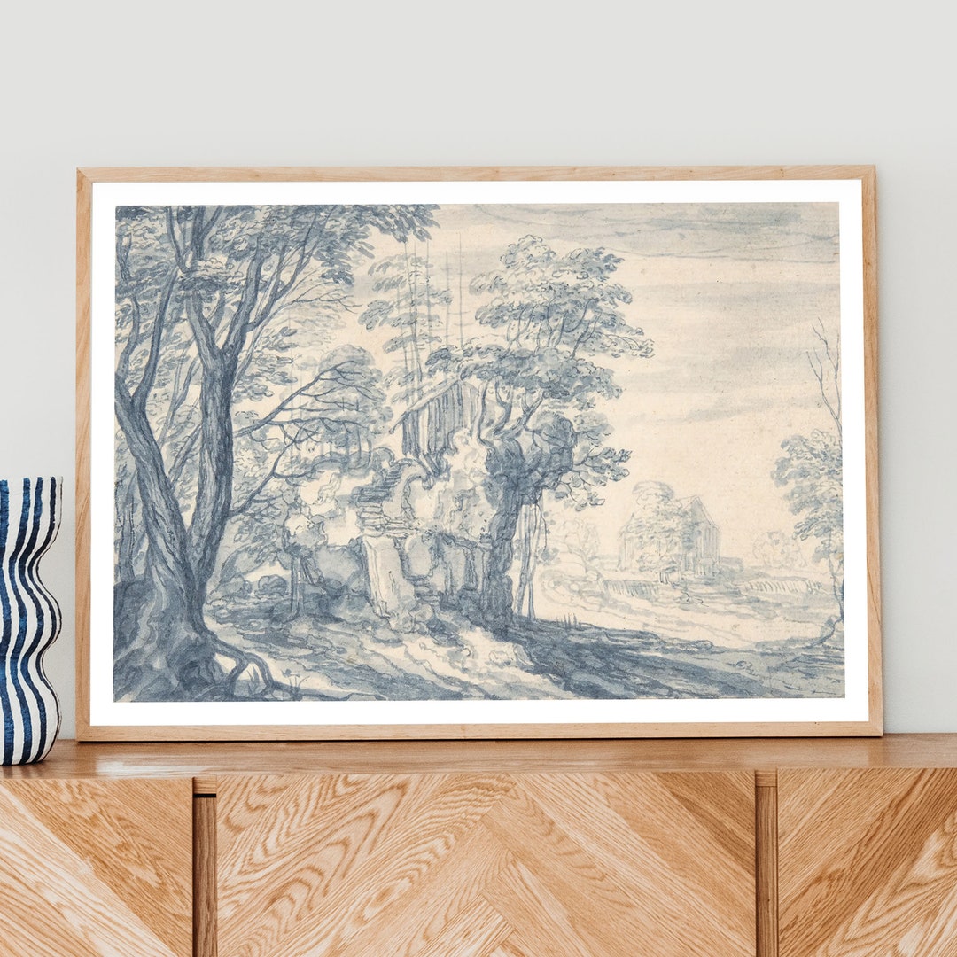 Blue Willow Landscape Print, Vintage Chinoiserie Wall Art - Etsy