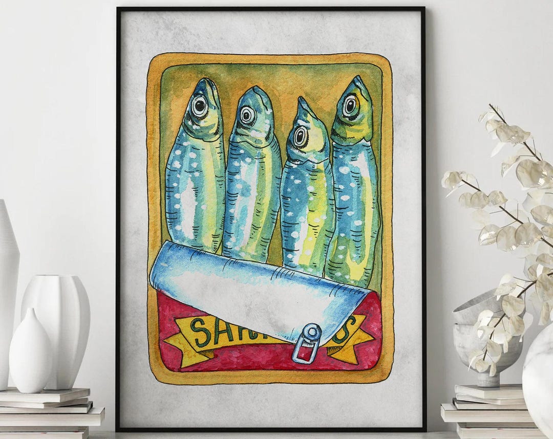 Tinned Sardines Print, Kitchen Poster, Gift Sardines, Sardine Tin Art ...