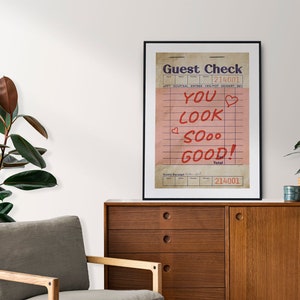 Guest Check Print, Trendy Wall Art, Guest Check Poster, Retro Wall Art ...