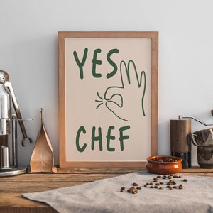 Yes Chef Poster Poster, Kitchen Wall Art, Chef Print, Typography Print ...