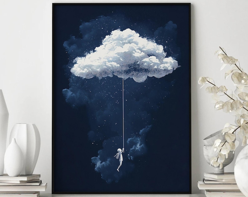 Dreamer Cloud Art Print, Flying Boy, Sky Poster - Etsy
