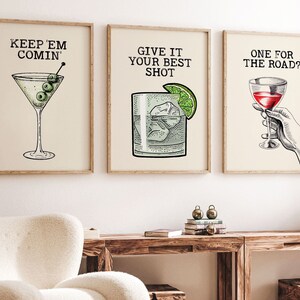 Bar Retro Poster Set of 3, Bar Cart Wall Art Set, Cheers Print, Bar ...