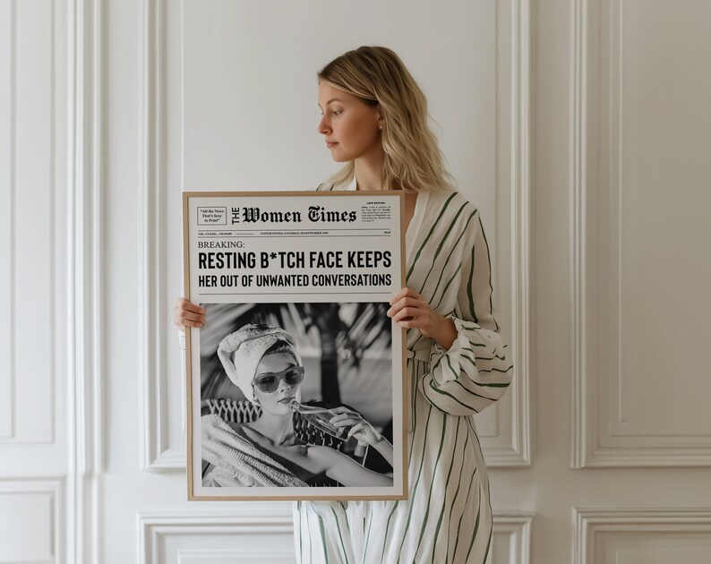 Funny Newspaper Print, Resting B*tch Face Art, Trendy Dorm Decor - Etsy