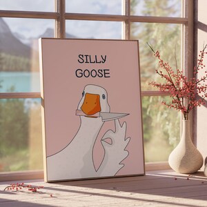 Silly Goose Wall Art, Cute Goose Poster, Goose With Knife Print, Animal ...