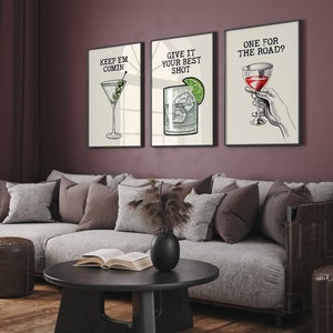 Bar Retro Poster Set of 3, Bar Cart Wall Art Set, Cheers Print, Bar ...