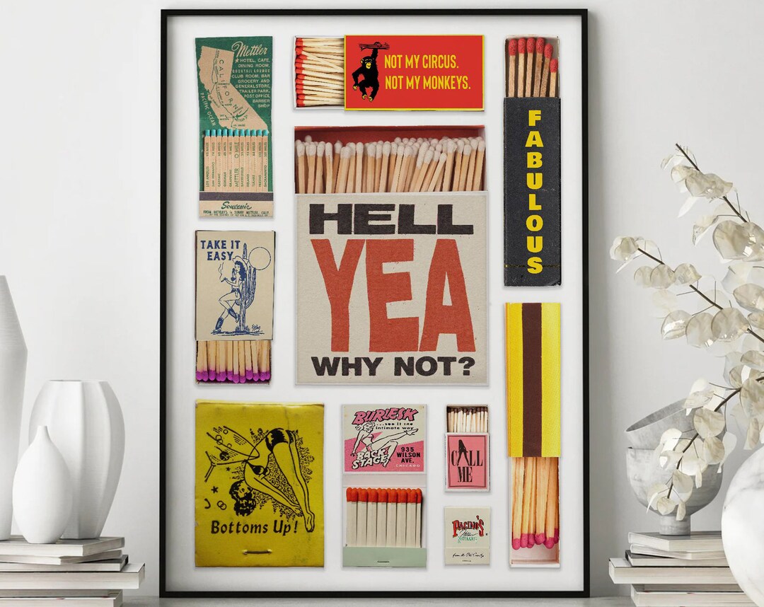 Trendy Matches Poster, Vintage Matchbox Print, Retro Matchbook Wall Art ...