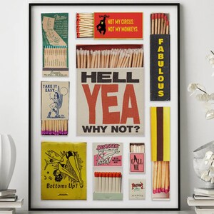 Trendy Matches Poster, Vintage Matchbox Print, Retro Matchbook Wall Art ...