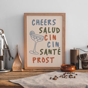 Cheers Print, Salud Print, Cin Print, Santé Print, Prost Print, Cheers Sign, Bar Cart Wall Decor ...