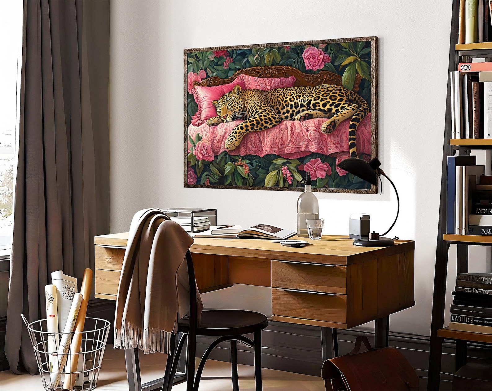 Sleepy Leopard Art Print, Maximalist Animal Portrait, Colorful Home ...