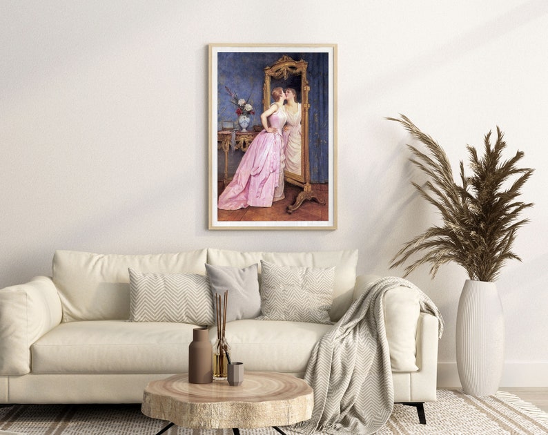 Vintage Woman in Mirror Print, Antique Fashion, Trendy Wall Decor - Etsy