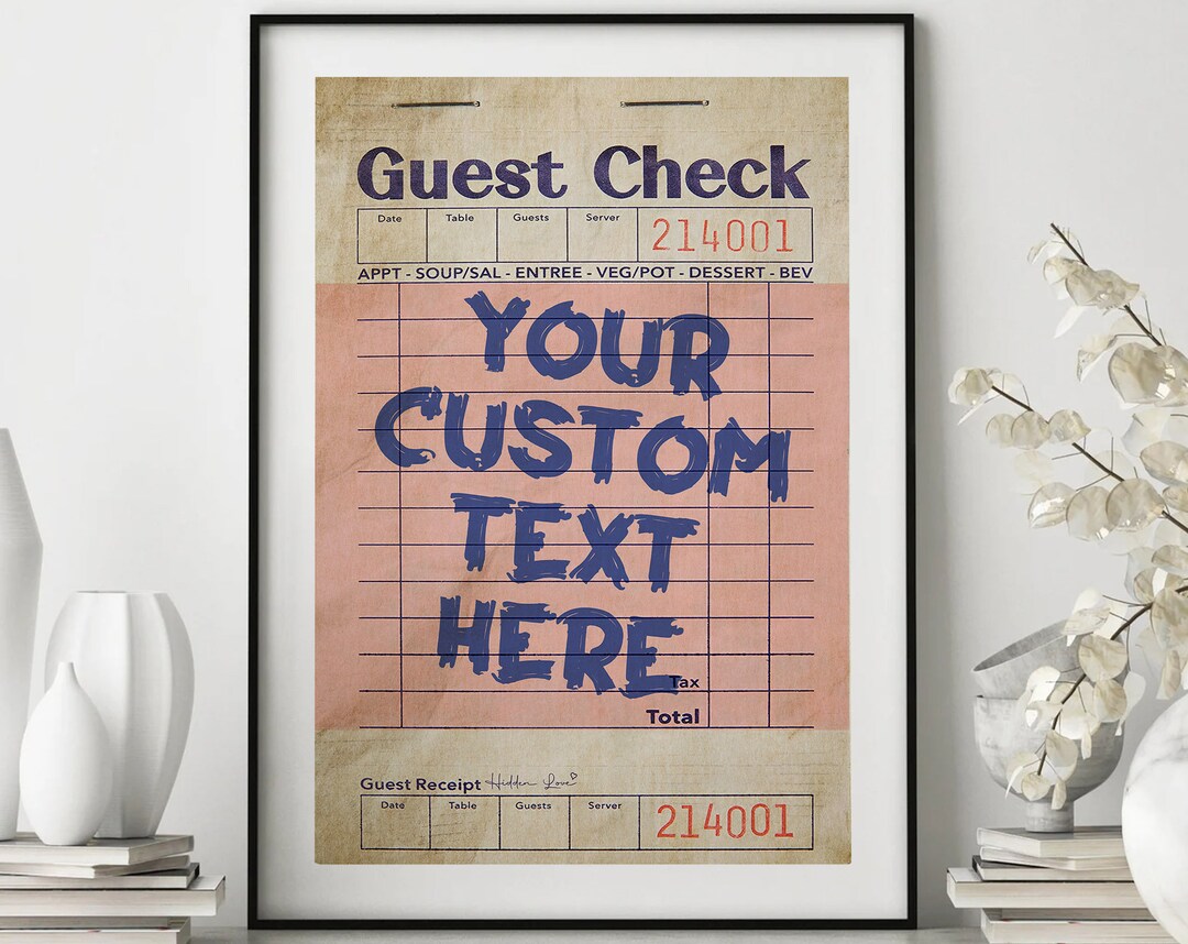 Custom Guest Check Poster, Typographic Print, Preppy Prints, Apartment ...