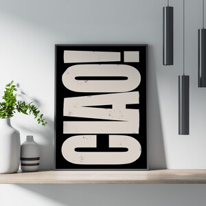 Ciao Print, Italian Quote Wall Art, Black and Cream Quote Poster, Retro ...