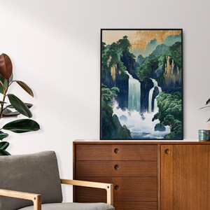 Hokusai Ukiyo-e Waterfall Art Print, Framed Japanese Landscape Poster ...