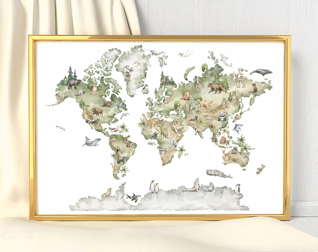 Educational World Map, Kids Wall Art, Kids World Map, Nursery Decor ...