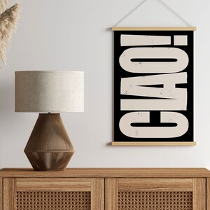 Ciao Print, Italian Quote Wall Art, Black and Cream Quote Poster, Retro ...