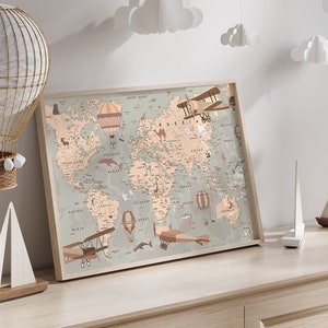 Educational World Map, Kids Wall Art, Kids World Map, Nursery Decor ...