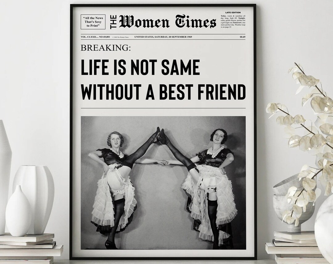 Best Friend Gift, Newspaper Print, Girl Dorm Room Art, Best Friend Fun ...