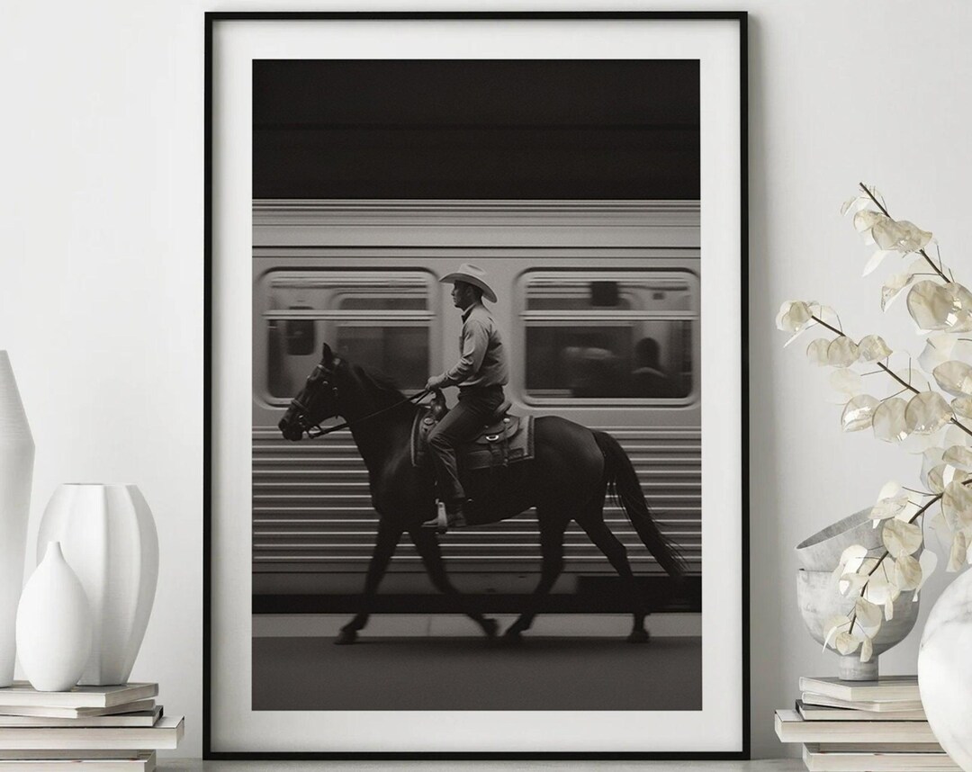 New York Subway Poster, Cowboy Photo Print, Vintage Black and White ...