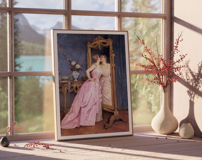 Vintage Woman in Mirror Print, Antique Fashion, Trendy Wall Decor - Etsy