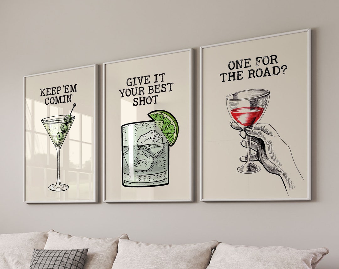 Bar Retro Poster Set of 3, Bar Cart Wall Art Set, Cheers Print, Bar ...