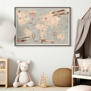 Educational World Map, Kids Wall Art, Kids World Map, Nursery Decor ...