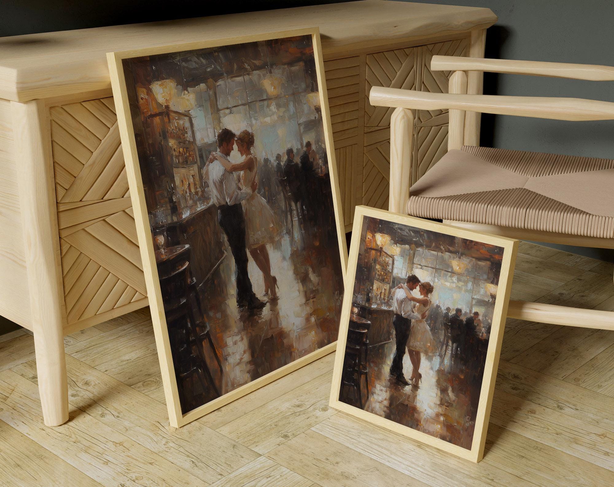 Intimate Couple Oil Painting Print – Romantic Bar Scene Art - Etsy