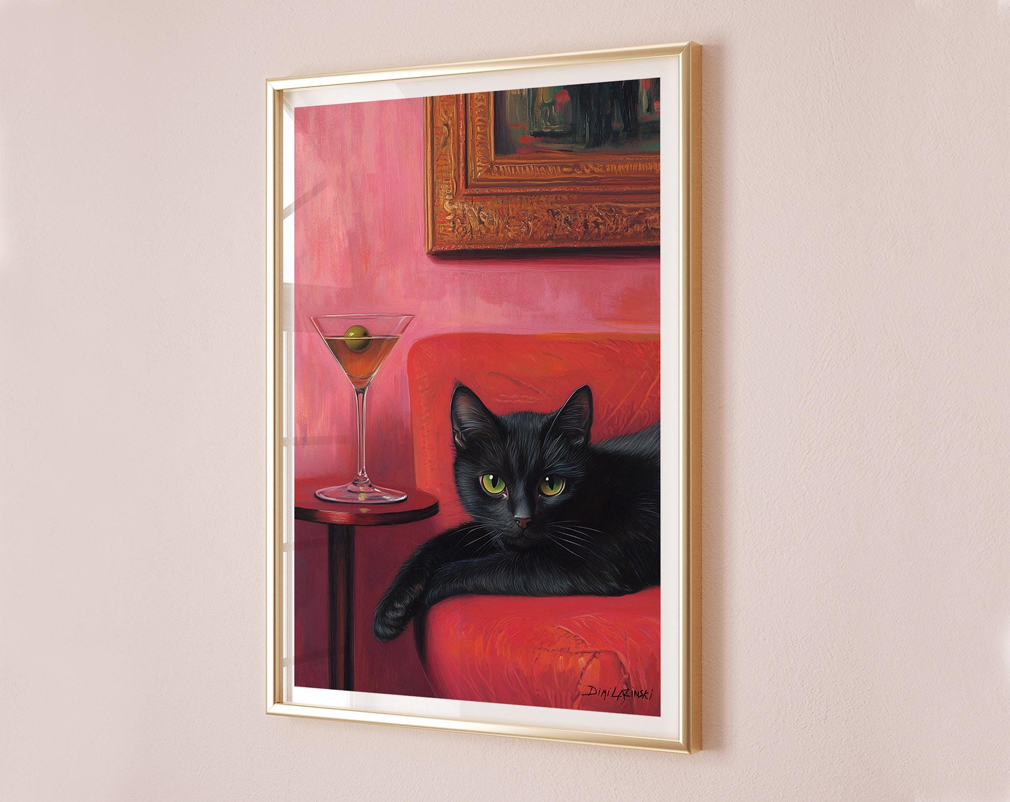 Black Cat Martini Art Print, Whimsical Bar Decor - Etsy