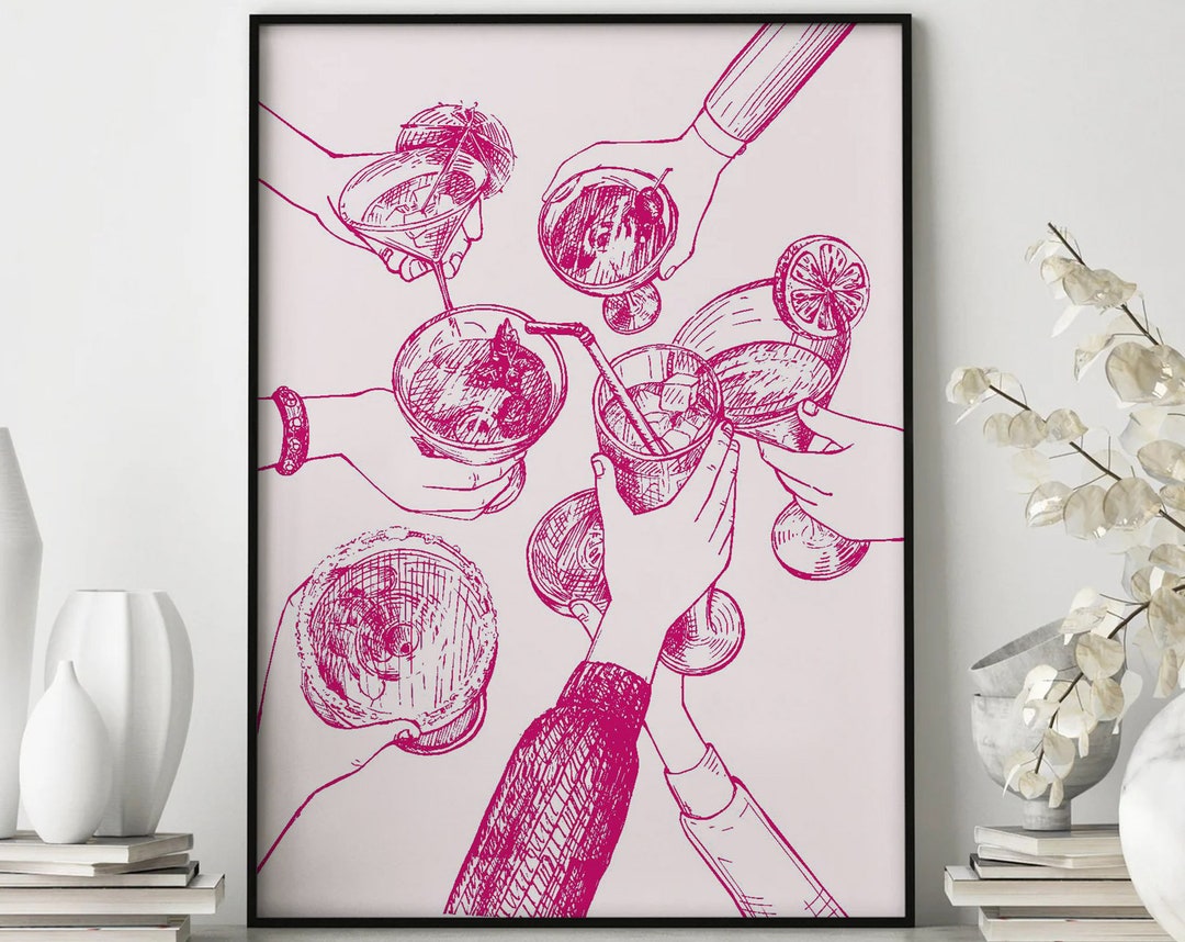 Cheers Print Pink, Cheers Sign Print, Bar Cart Wall Decor, Cheers Wall ...