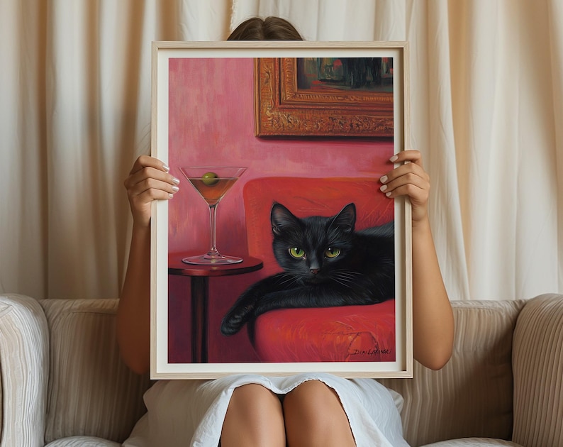 Black Cat Martini Art Print, Whimsical Bar Decor - Etsy