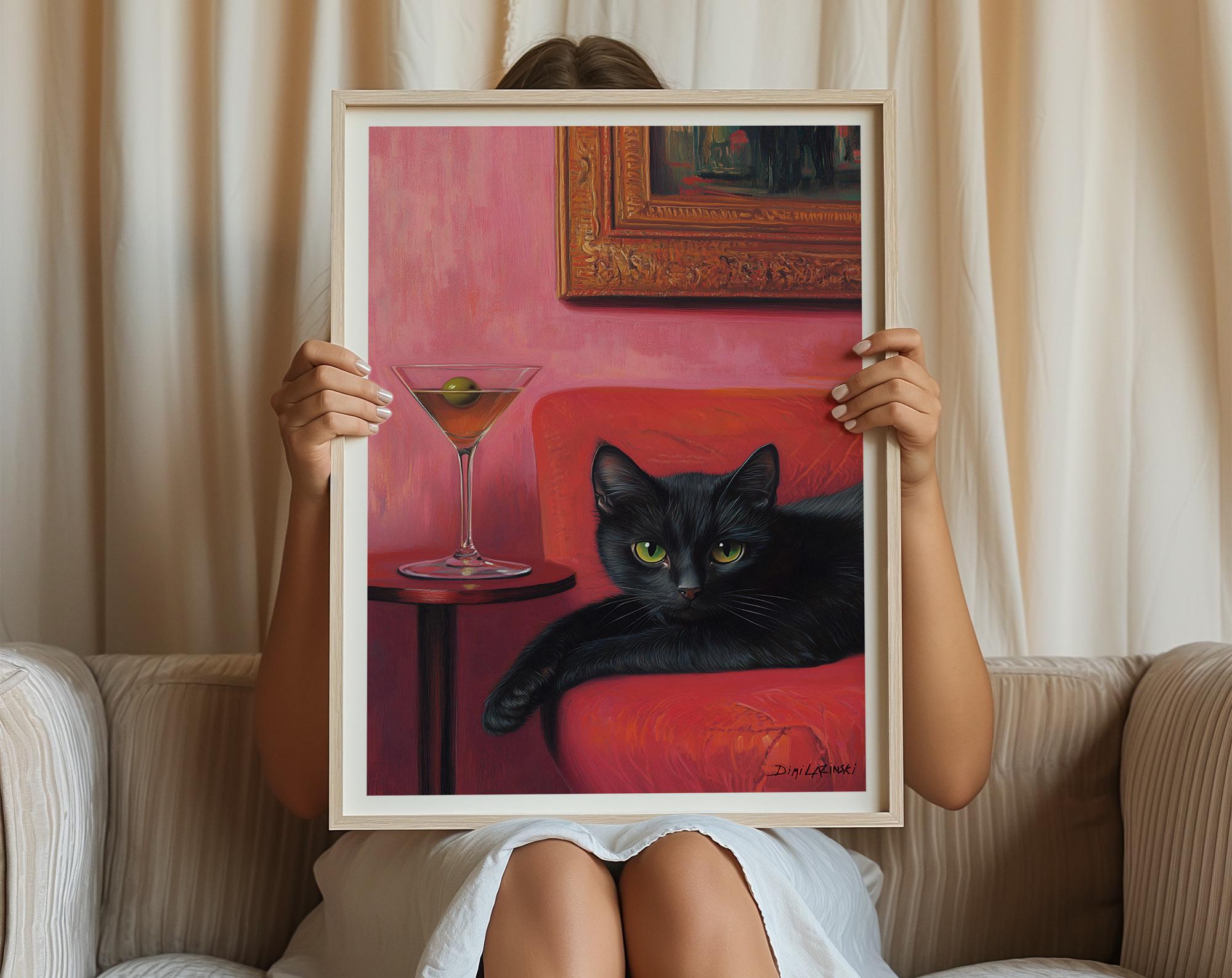 Black Cat Martini Art Print, Whimsical Bar Decor - Etsy